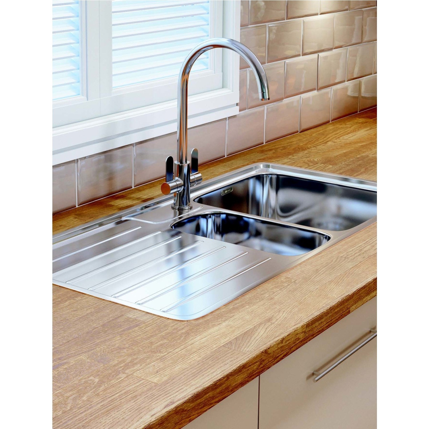 Carron Phoenix Atoll Double Bowl Chrome Stainless Steel Kitchen Sink ...