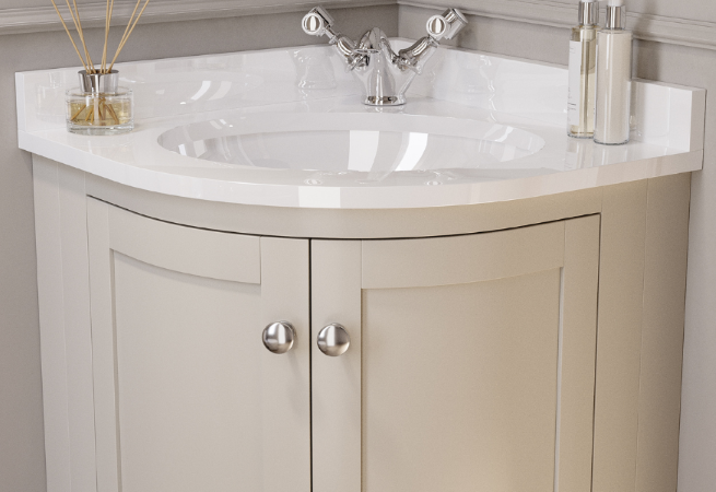 500mm Beige Curved Corner Freestanding Vanity Unit with Basin – Bowland ...