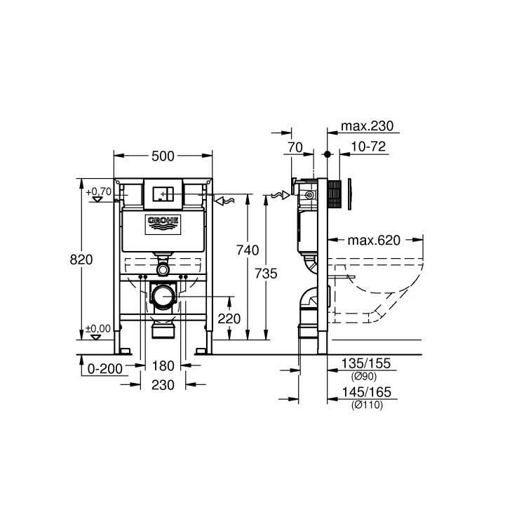 Grohe Conceled Cistern 0.82m 3 in 1 Low Noise Support Frame for Wall ...