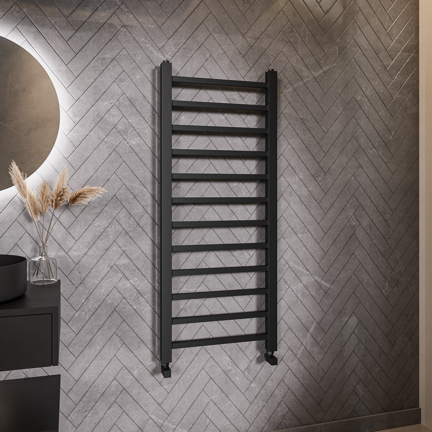 GRADE A2 - Black Heated Towel Rail Radiator 1200 x 500mm - Sonoran ...