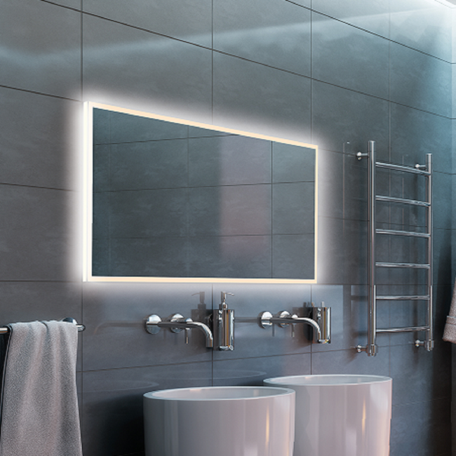 Rectangular Heated Bathroom Mirror with Lights 1200 x 600mm- HiB Globe ...