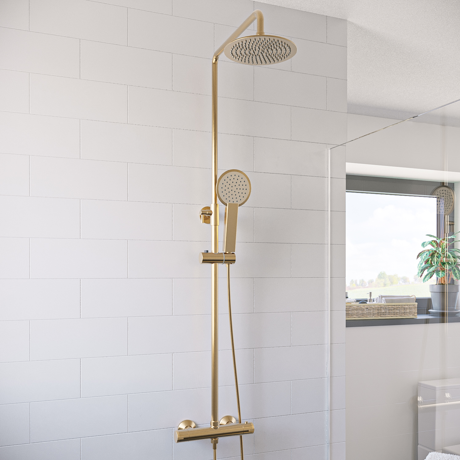 GRADE A2 - Brass Thermostatic Mixer Bar Shower with Round Overhead ...
