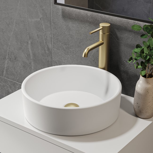 Matt White Round Countertop Basin 388mm - Alaska - Better Bathrooms