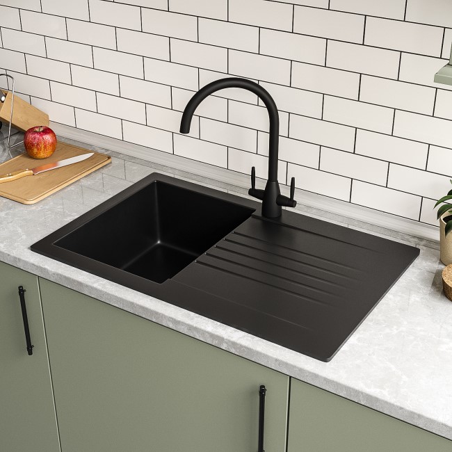 1 Bowl Black Composite Small Kitchen Sink with Reversible Drainer ...