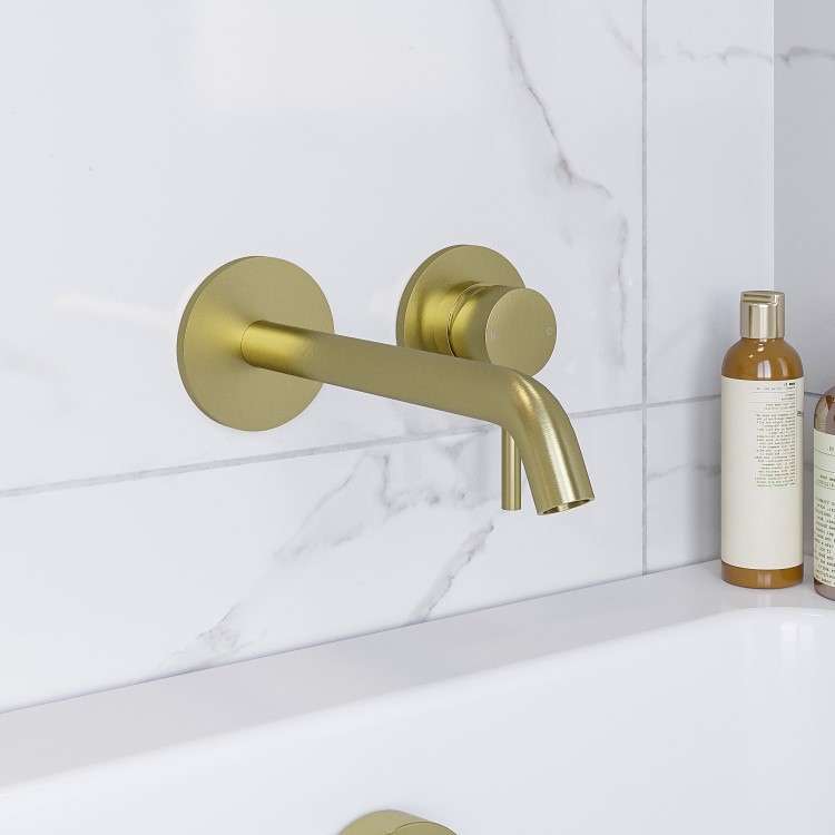 Brushed Brass Wall Mounted Bath Mixer Tap Arissa Better Bathrooms