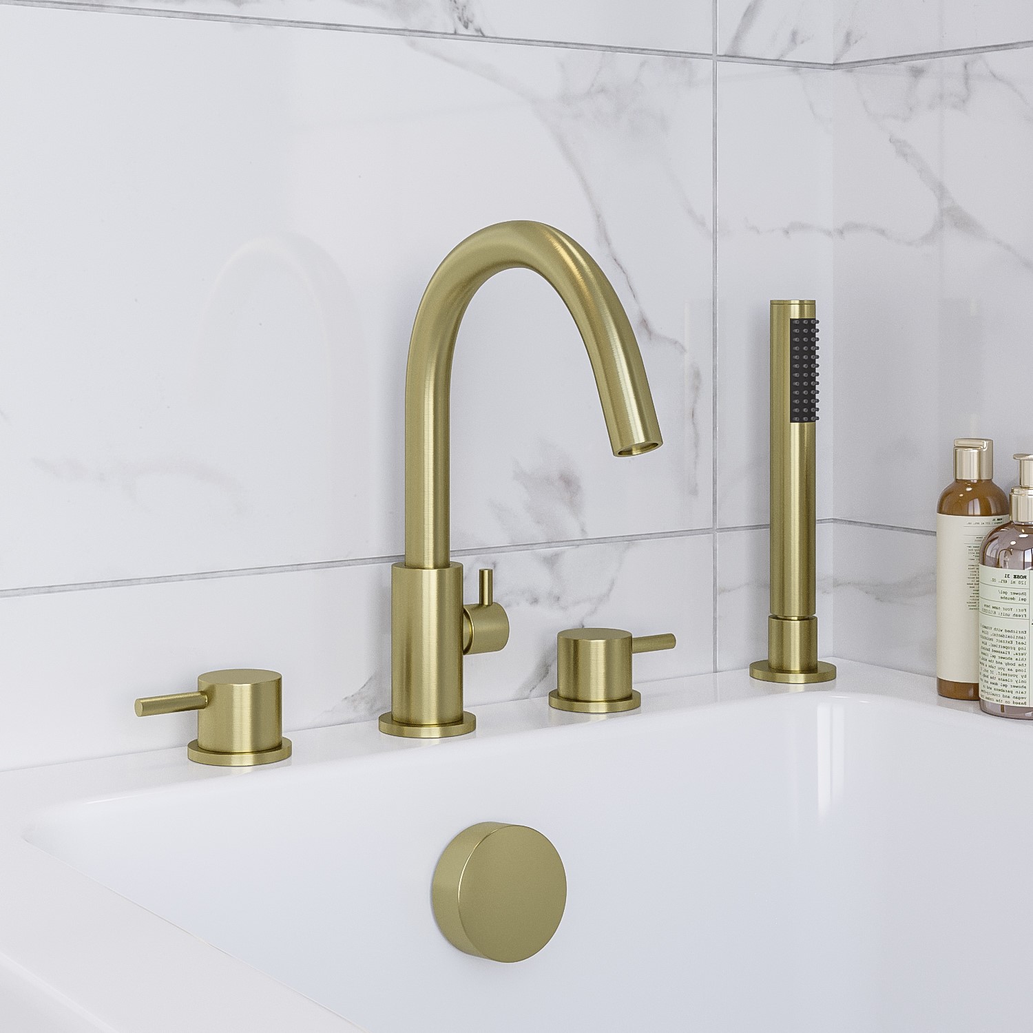 Brushed Brass 4 Hole Bath Shower Mixer Tap - Arissa - Better Bathrooms