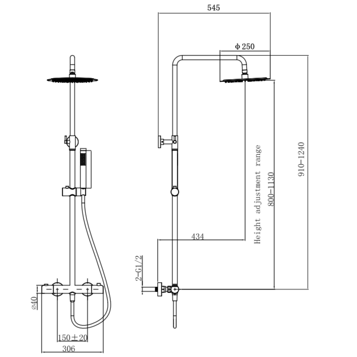 Brushed Brass Thermostatic Bar Mixer Shower Set With Slide Rail Kit