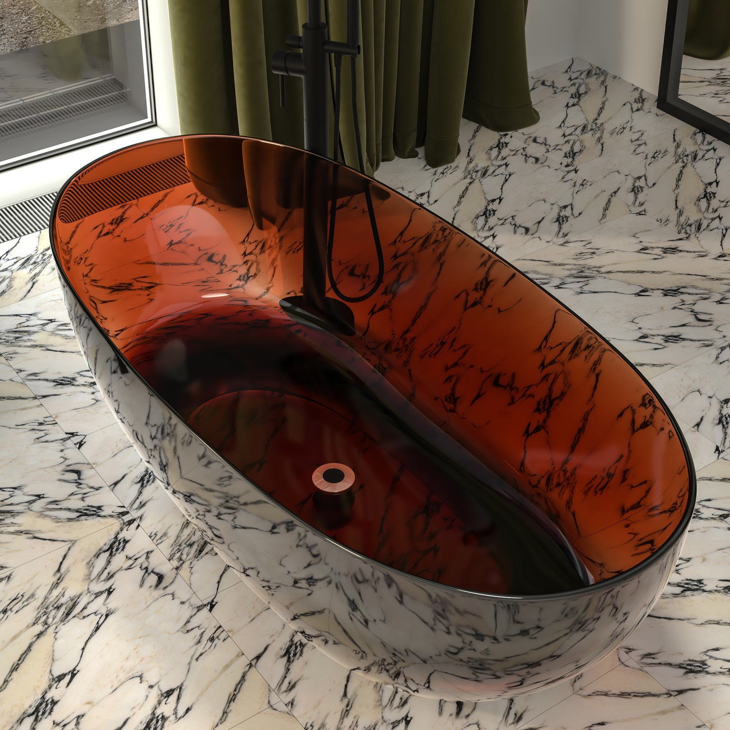 Red Freestanding Double Ended Transparent Resin Bath 1700 x 750mm ...