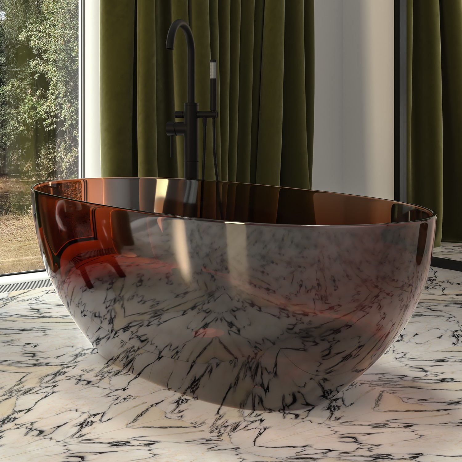 Red Freestanding Double Ended Transparent Resin Bath 1700 x 750mm ...