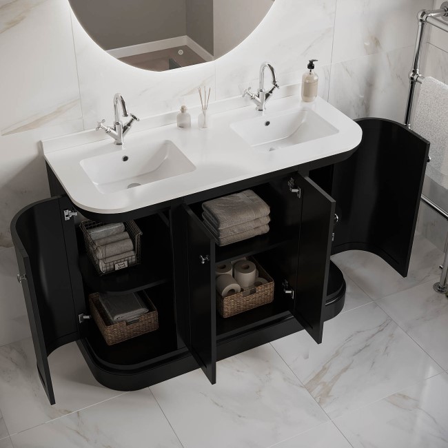 1200mm Black Curved Freestanding Double Vanity Unit with Basin ...
