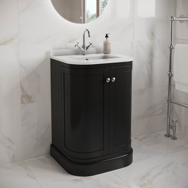 600mm Black Curved Freestanding Vanity Unit with Basin - Bowland ...