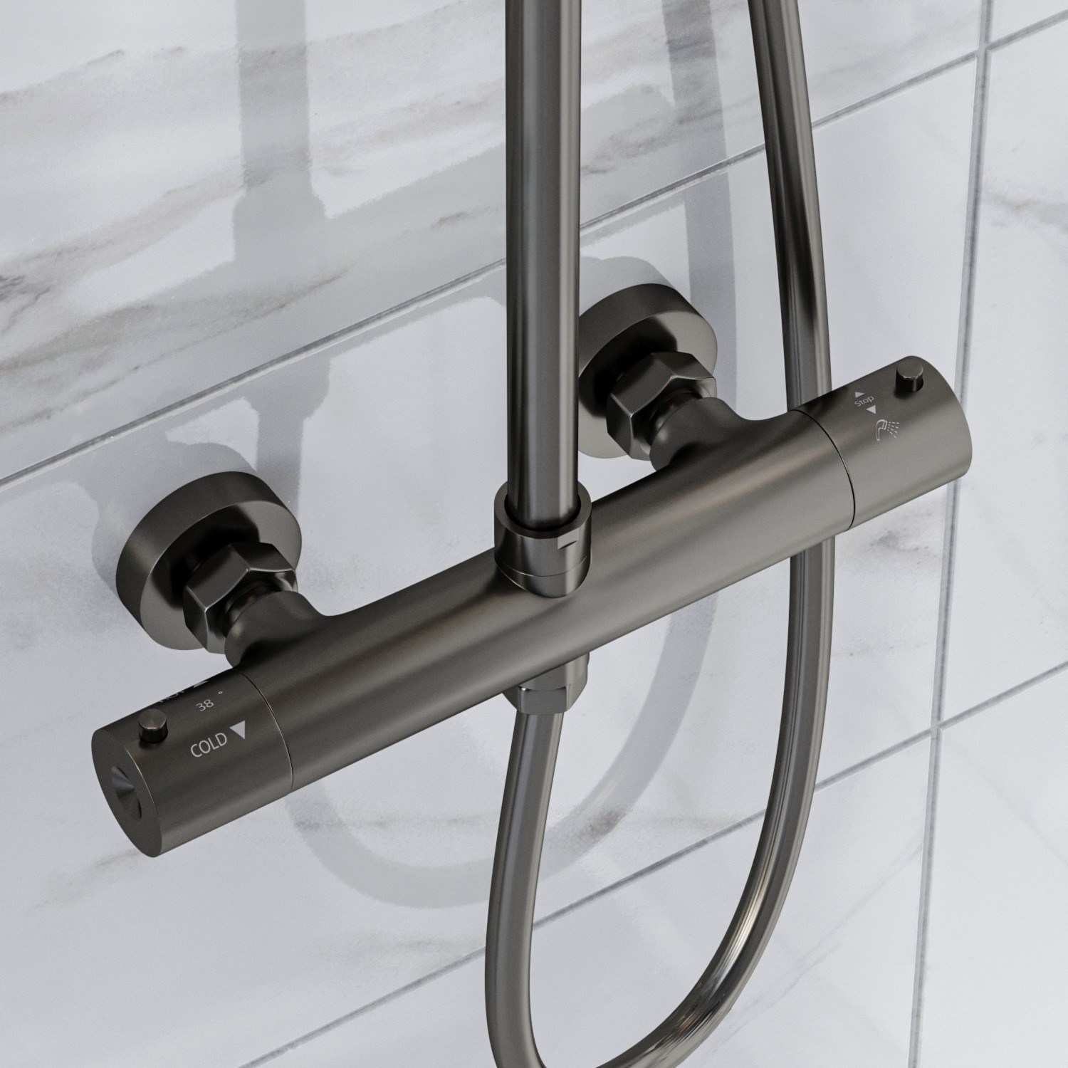 Gunmetal Grey Thermostatic Bar Mixer Shower Set with Slide Rail Kit ...