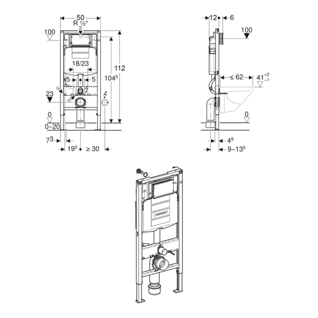 Geberit 1120mm Duofix Frame and Sigma Concealed Cistern with Black ...