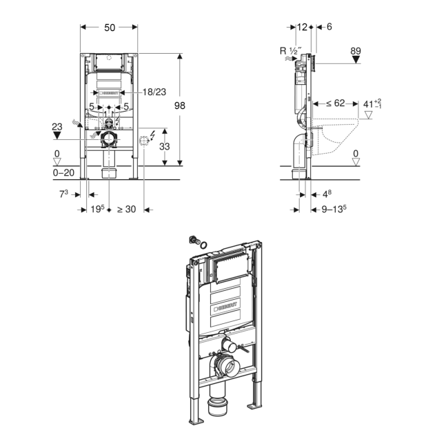 Geberit 980mm Duofix Frame and Sigma Concealed Cistern - Better Bathrooms