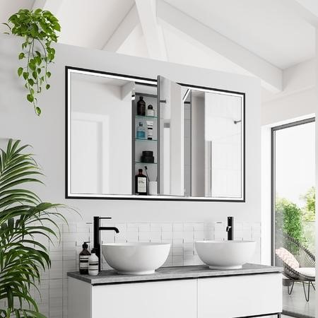 HIB Vanquish 120 Recessed Black Bathroom Mirror Cabinet with Lights 1230 x 730mm Better Bathrooms