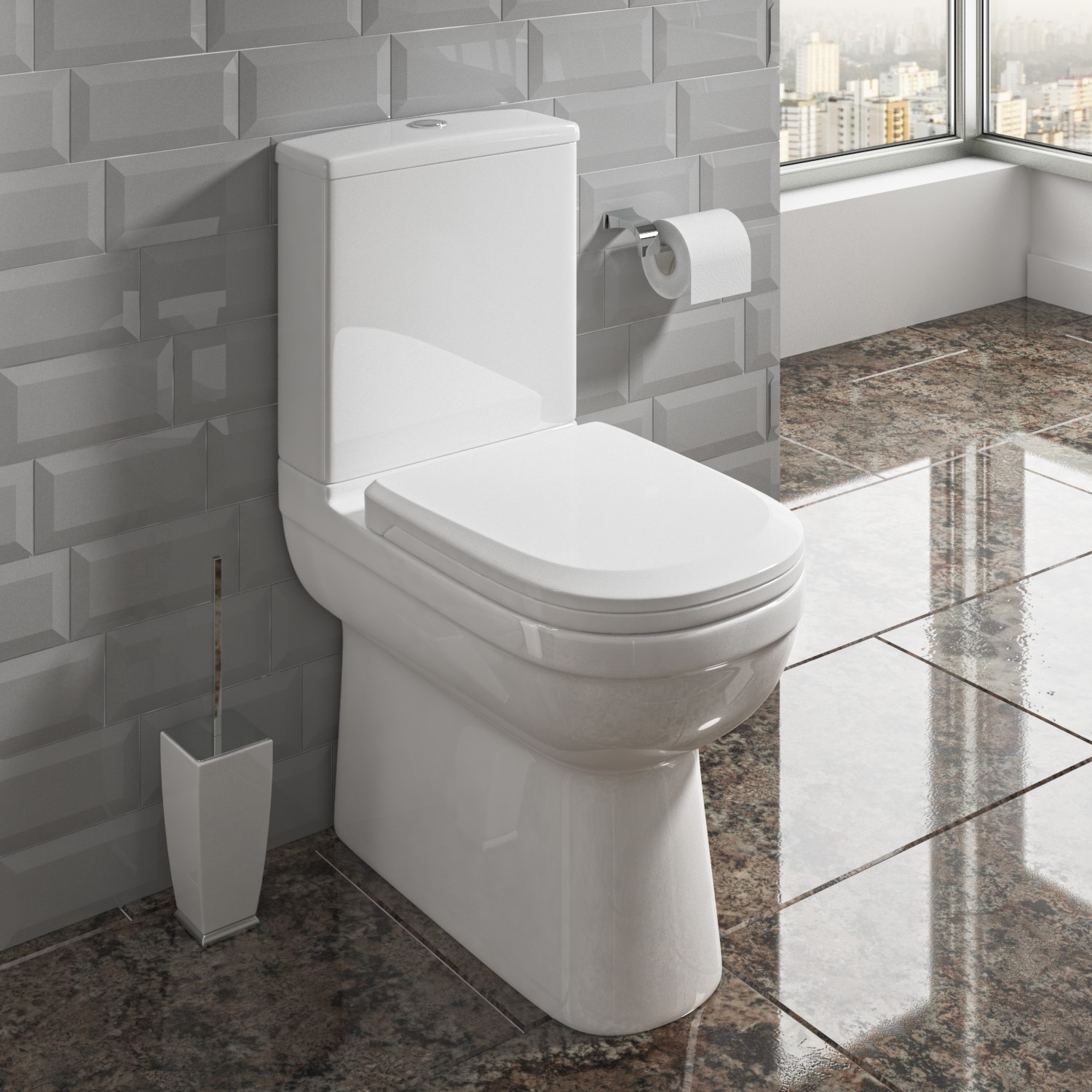 Grade A1 - Close Coupled Closed Back Toilet with Soft Close Seat ...