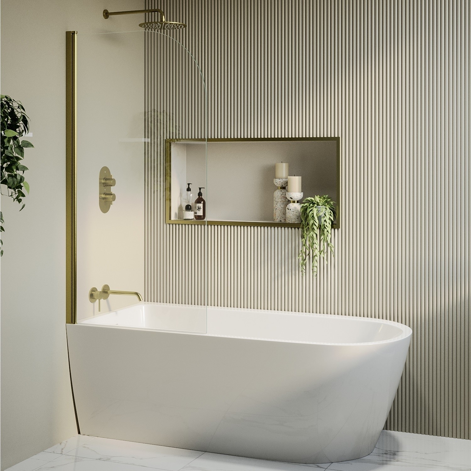 Freestanding Single Ended Left Hand Corner Shower Bath with Brass Bath ...