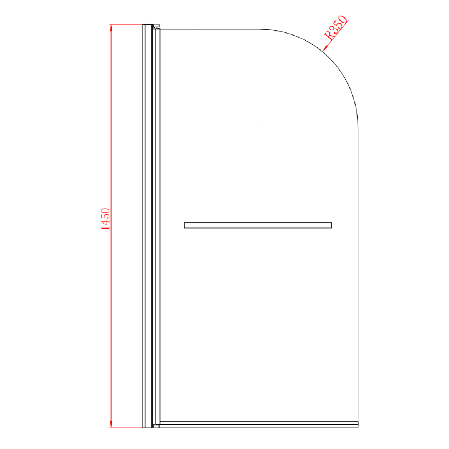 Black Hinged Shower Bath Screen 1450 x 775mm - Taurus - Better Bathrooms
