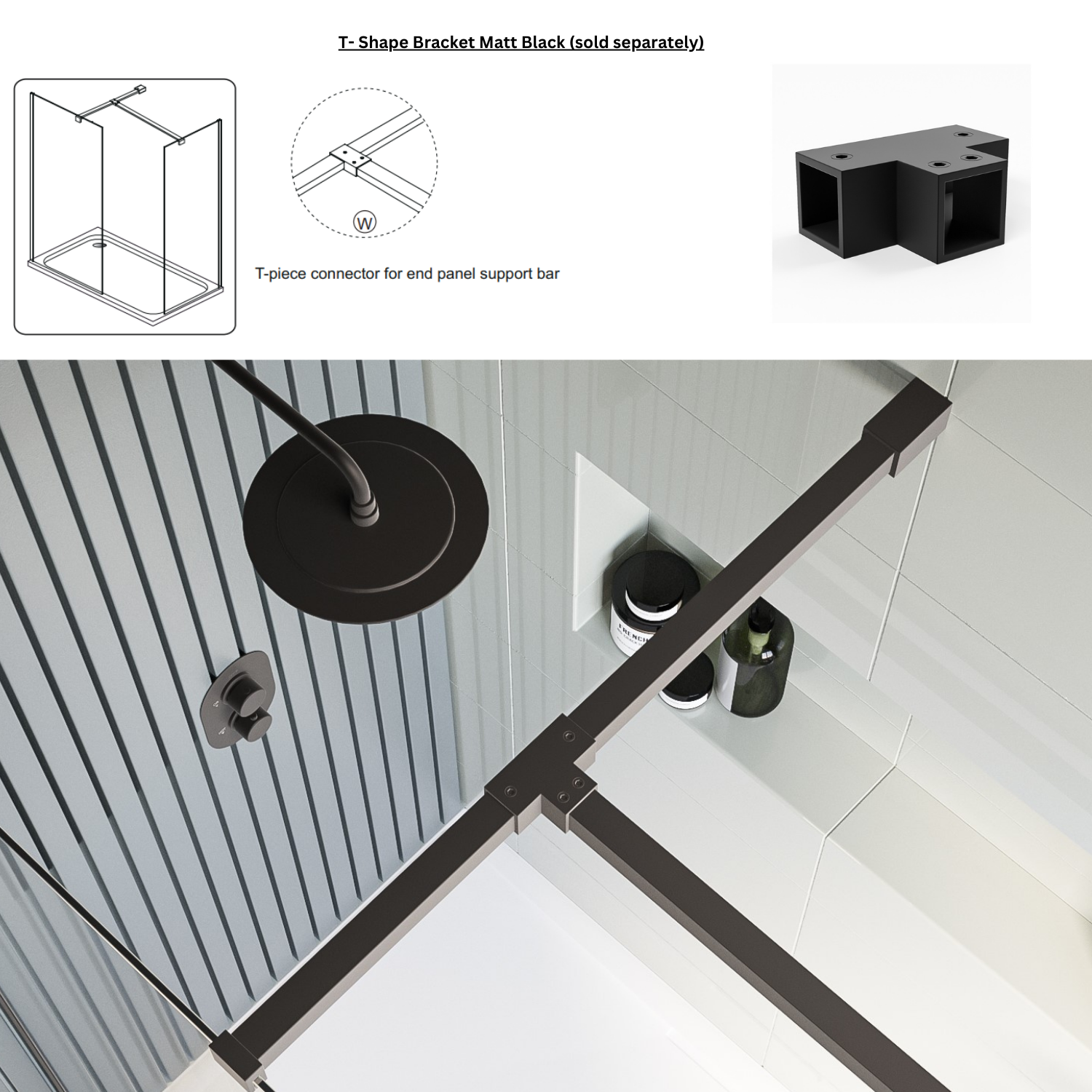 Grade A1 - 800mm Black Frameless Wet Room Shower Screen - Corvus ...