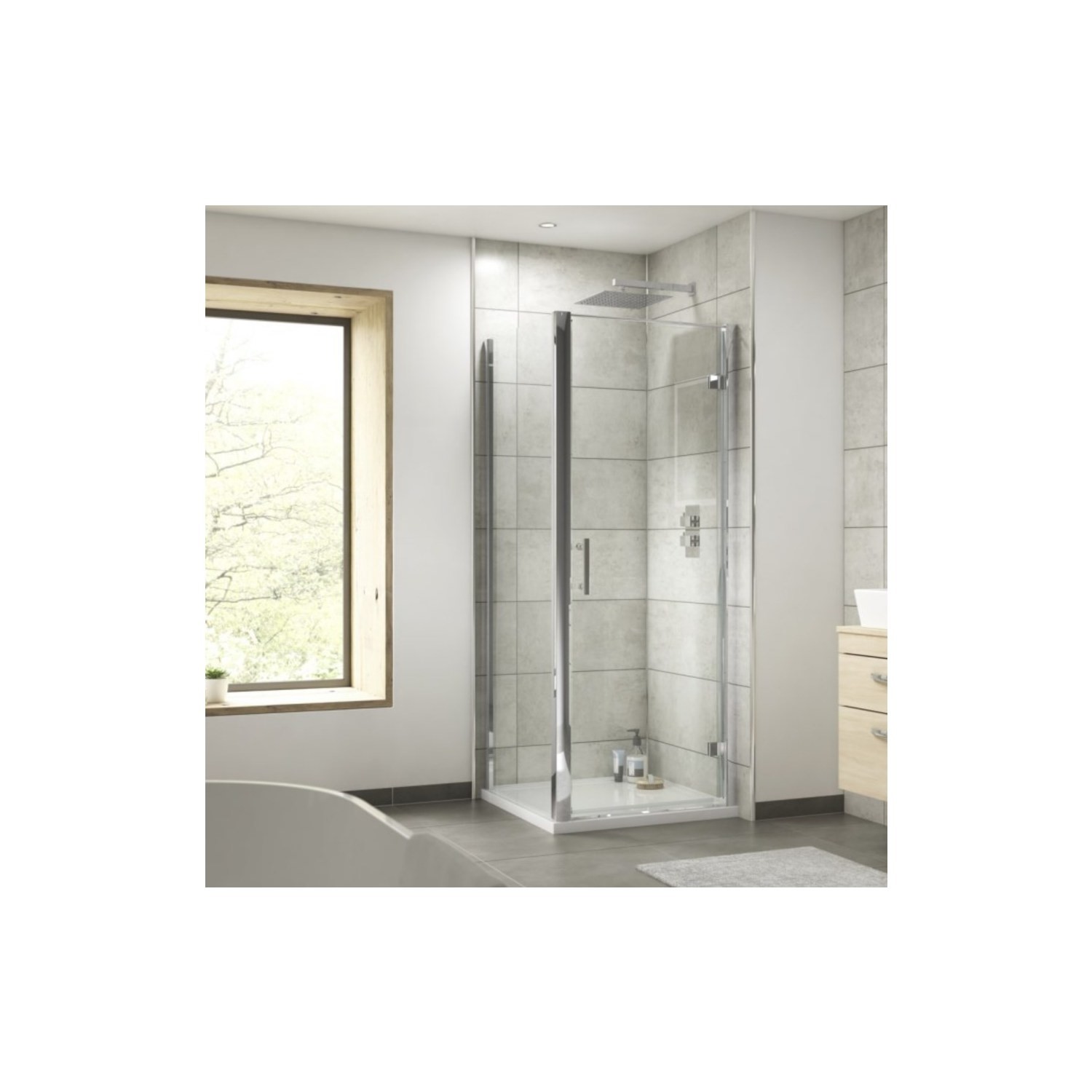 900mm Square Hinged Shower Enclosure With Tray Fiji Better Bathrooms