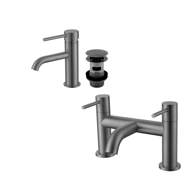 Gunmetal Grey Bath and Basin Tap Set with Basin Waste - Arissa - Better ...