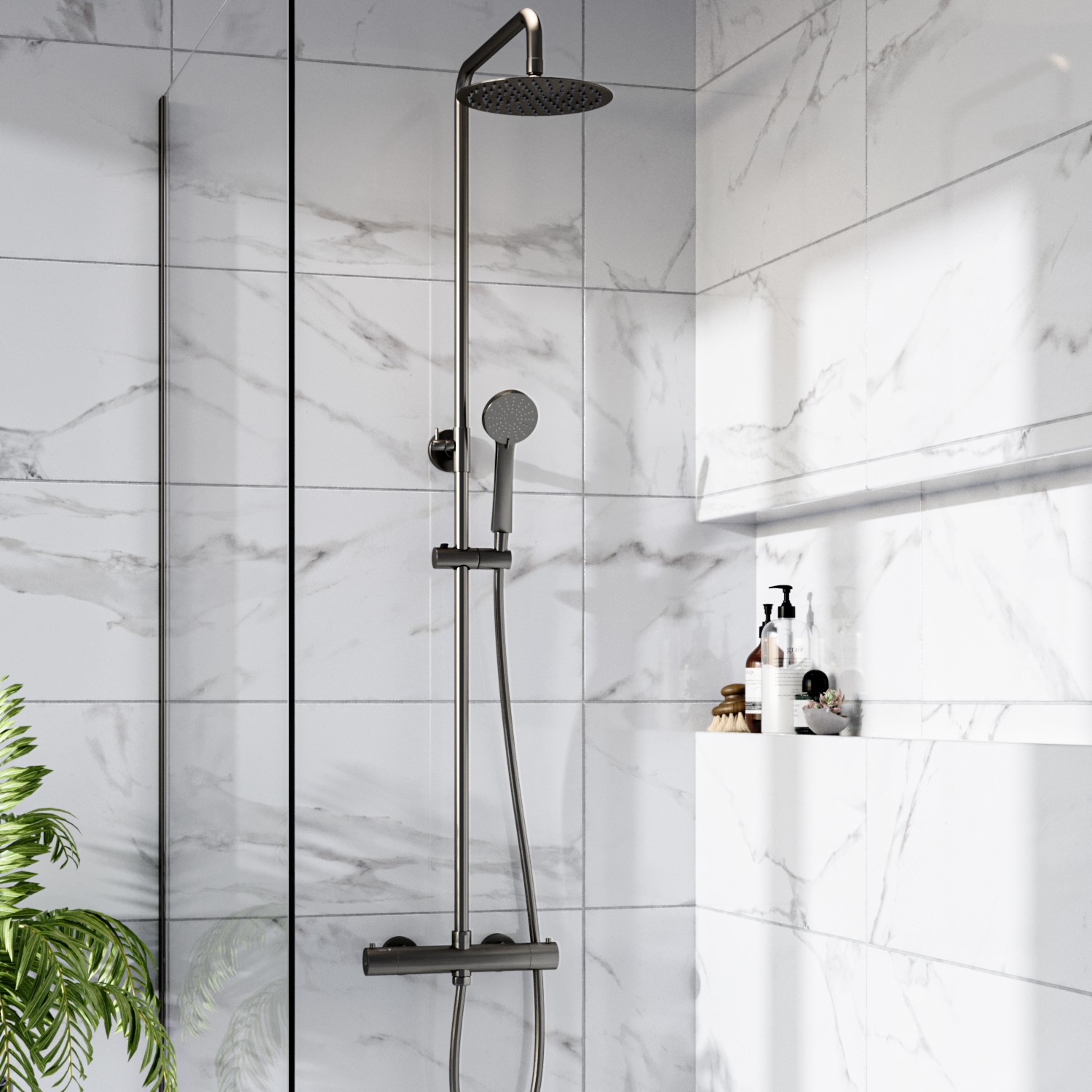 Gunmetal Grey Thermostatic Bar Mixer Shower Set with Slide Rail Kit ...