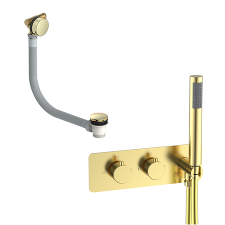 Brushed Brass 2 Outlet Thermostatic Mixer Shower Set with Overflow Bath ...