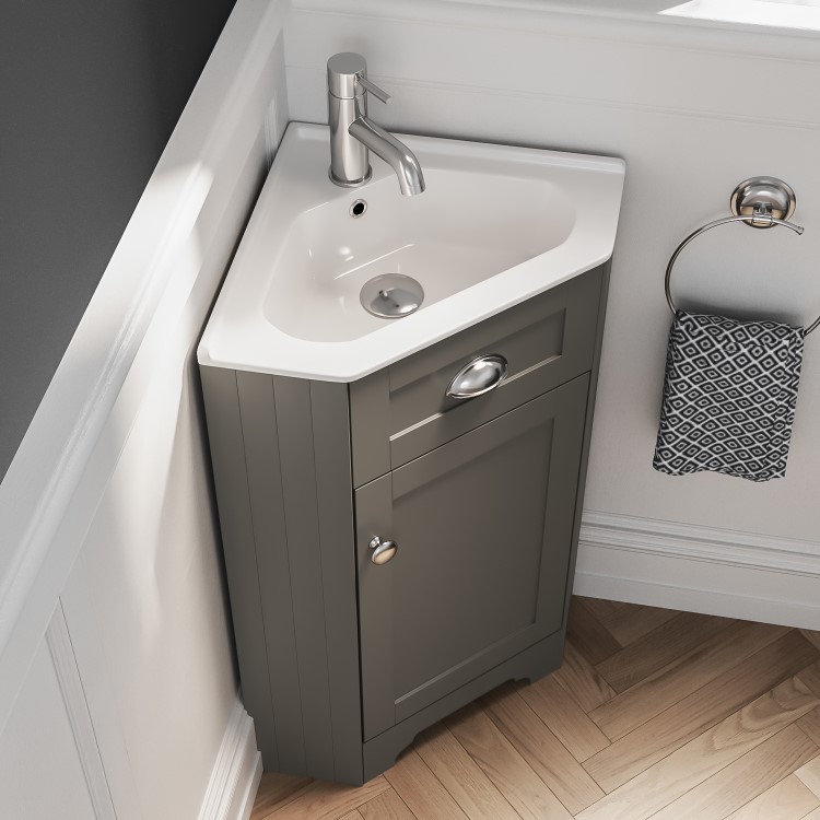 580mm Grey Corner Vanity Unit - Baxenden - Better Bathrooms