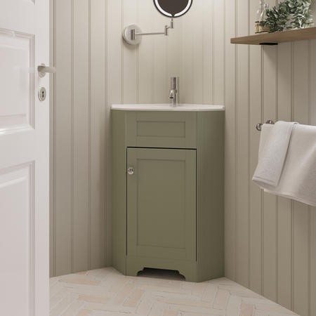 ONLY OPENED - 580mm Green Corner Freestanding Cloakroom Vanity Unit ...