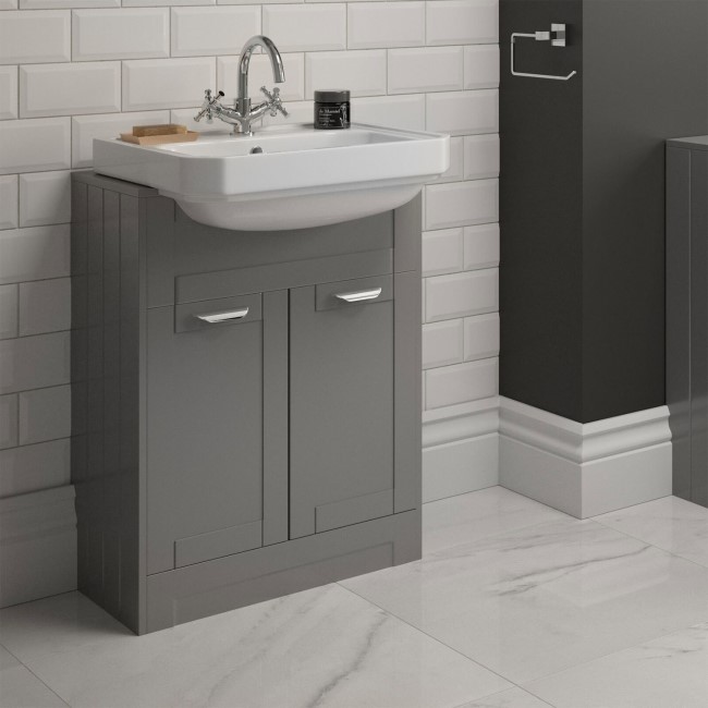 600mm 2 Door Vanity Unit with Semi Recess Basin Grey - Nottingham ...