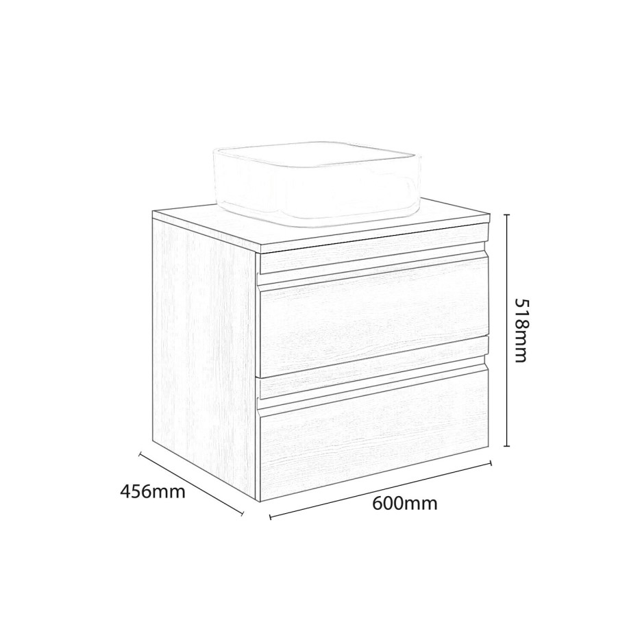 600mm Wall Hung 2 Drawer Vanity Unit with Dover 385mm Basin Dark Oak ...