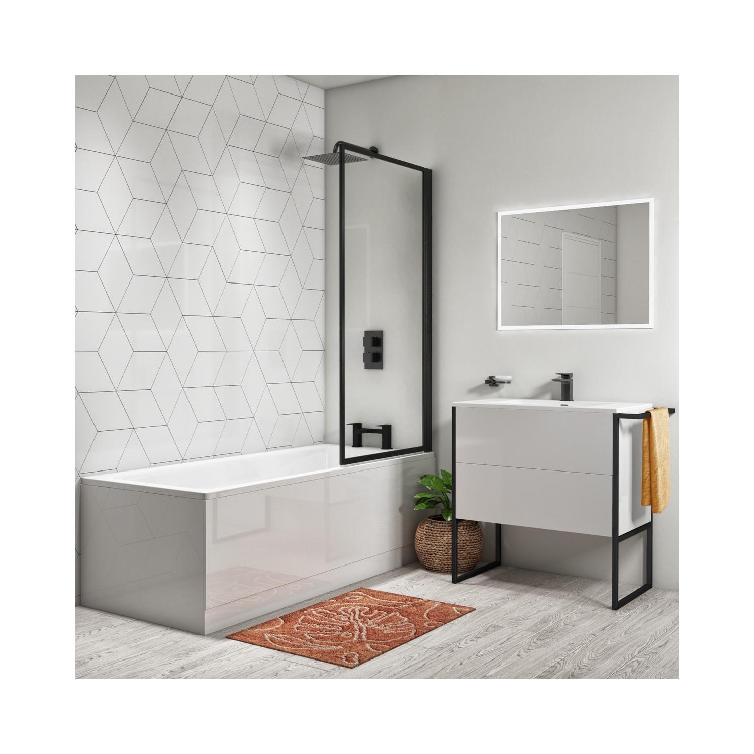 Black Framed Shower Bath Screen 1500mm - Jupiter - Better Bathrooms