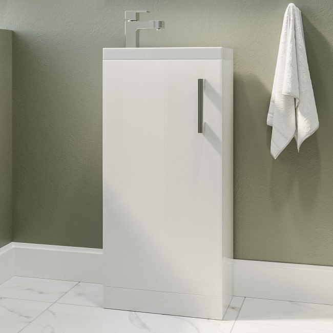 400mm White Cloakroom Freestanding Vanity Unit with Basin and Chrome ...