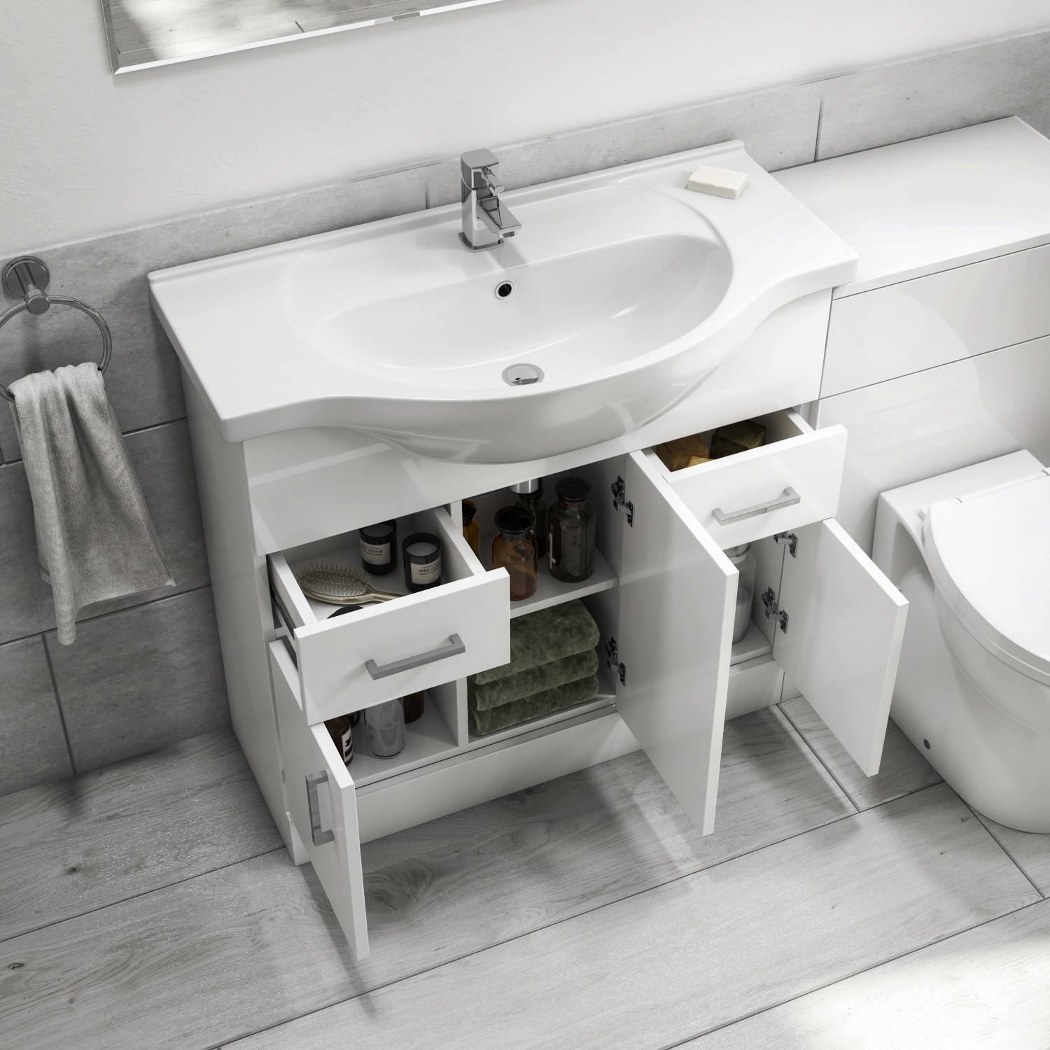 Grade A1 - 850mm White Freestanding Vanity Unit with Basin - Classic ...