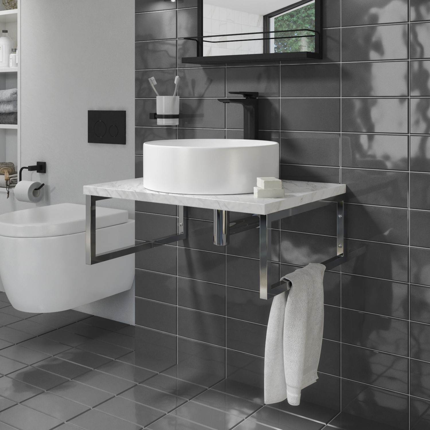 600mm Marble Effect Countertop Basin Shelf with Basin - Lund - Better ...