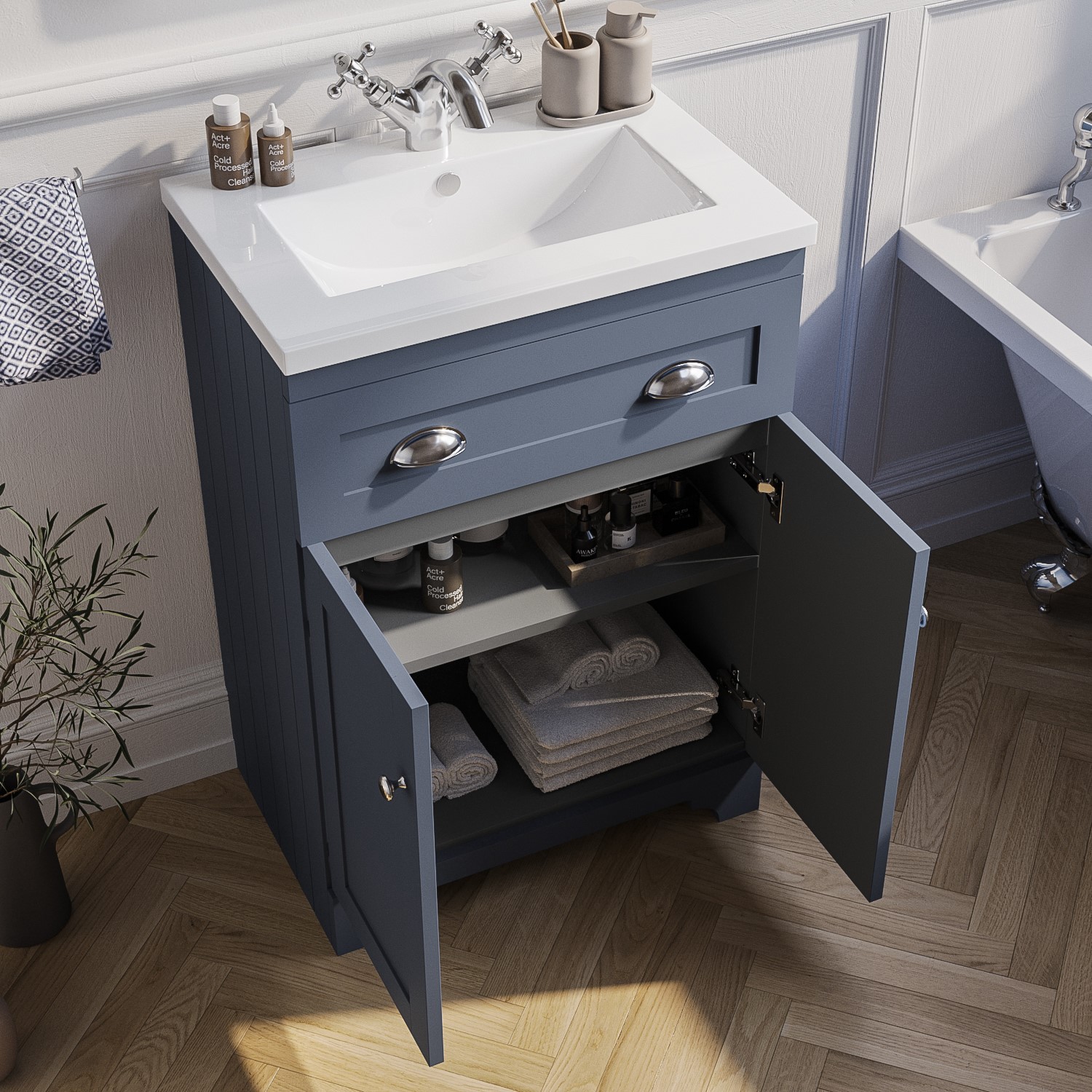 600mm Blue Freestanding Vanity Unit with Basin - Baxenden - Better ...