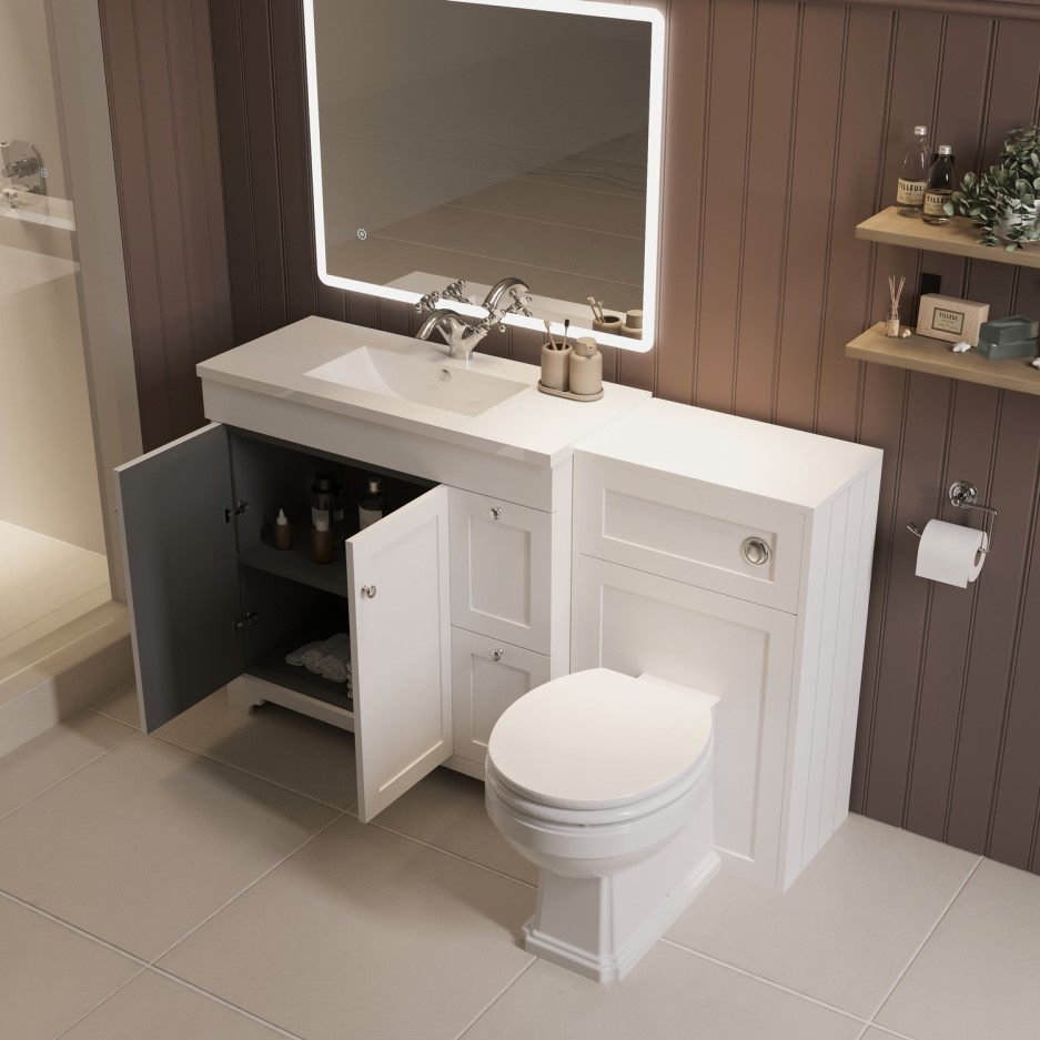 1400mm Toilet and Basin Combination Unit - Traditional Toilet - White ...