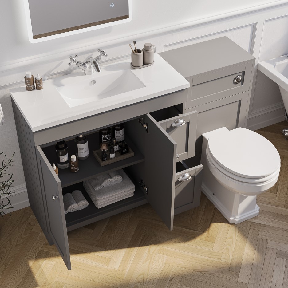 1400mm Toilet and Basin Combination Unit - Traditional Toilet - Grey ...