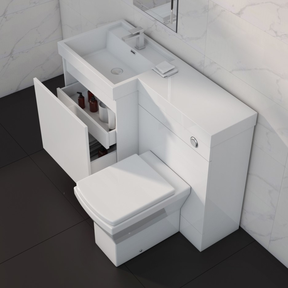 1200mm Toilet and Basin Combination Unit - 2 Drawers - White - Left ...