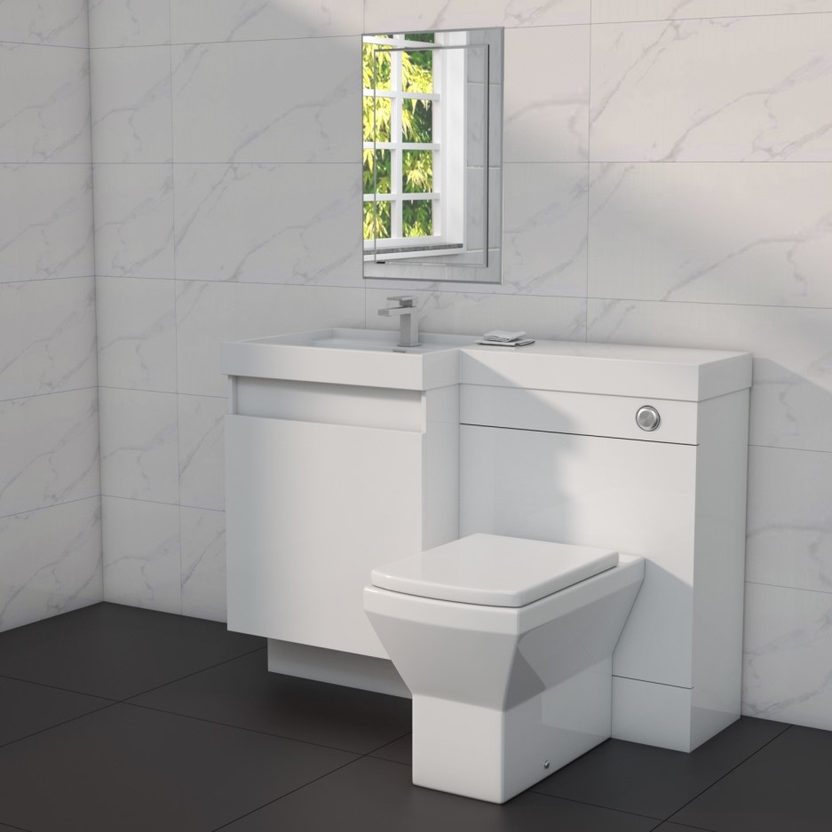 1200mm Toilet and Basin Combination Unit - 2 Drawers - White - Left ...