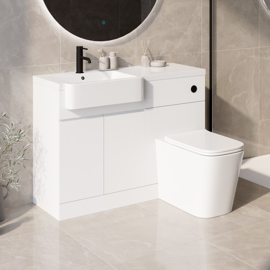Bali Matt White Toilet and Basin Vanity Combination Unit 1100mm Left ...