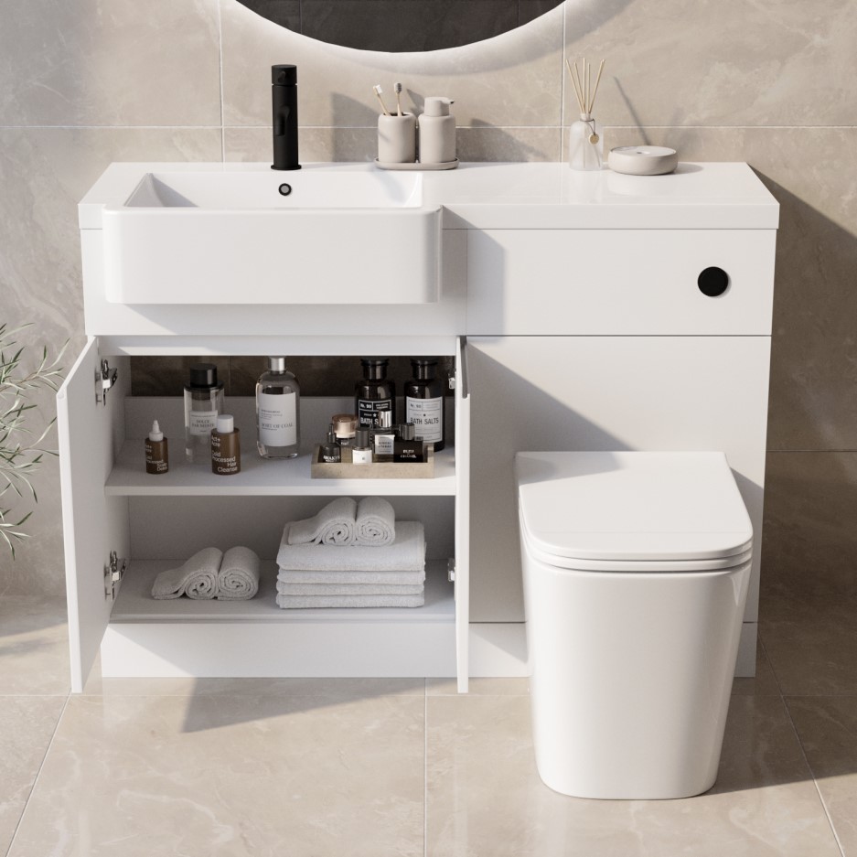 Bali Matt White Toilet and Basin Vanity Combination Unit 1100mm Left ...
