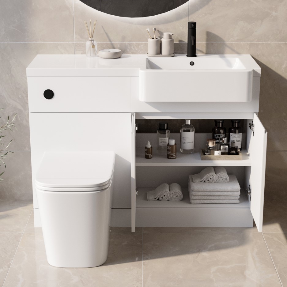 Bali Matt White Toilet and Basin Vanity Combination Unit 1100mm Right ...