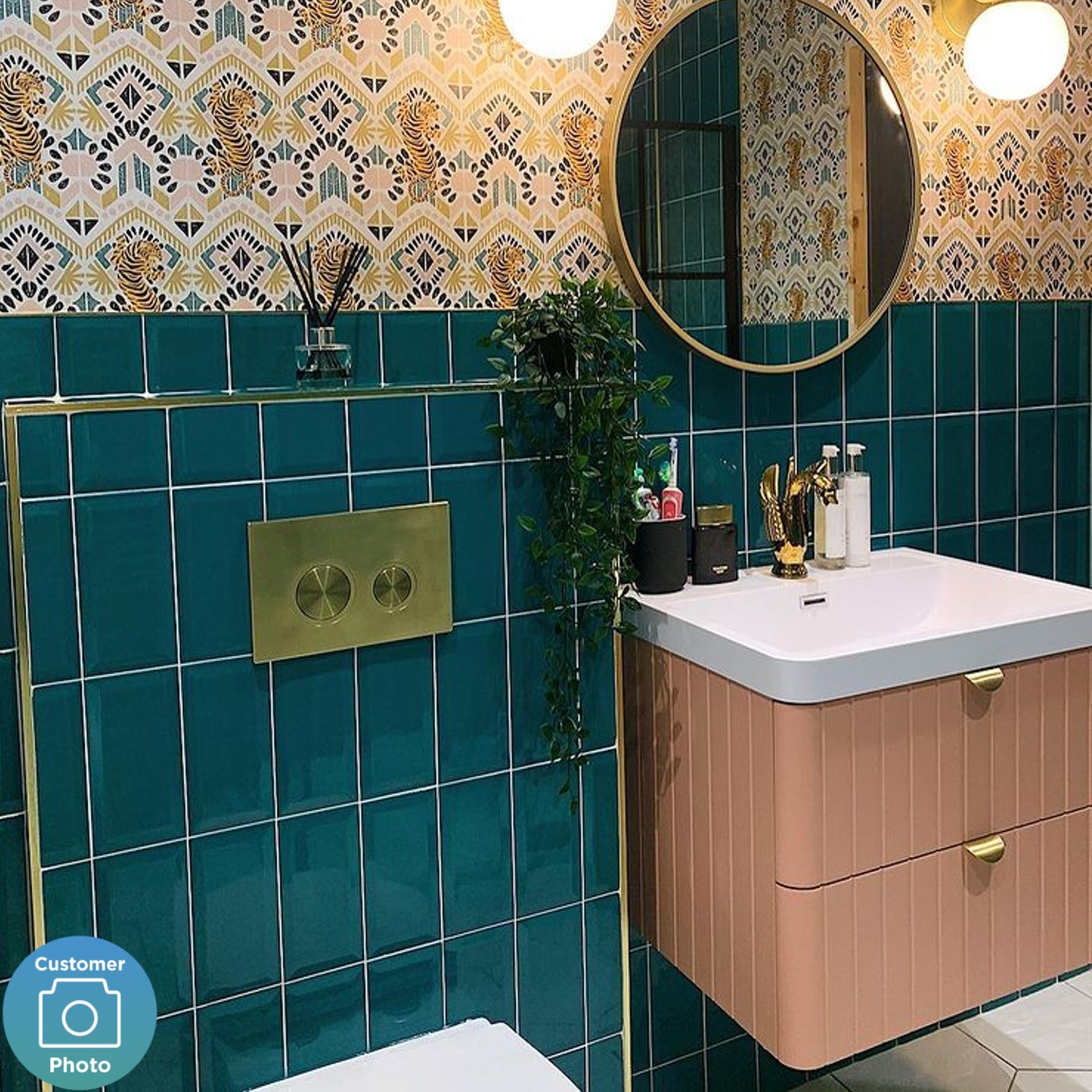 Grade A1 - 600mm Pink Wall Hung Vanity Unit with Basin and Brass ...
