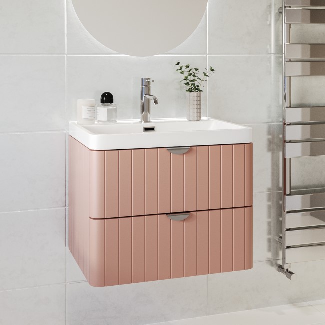 600mm Pink Wall Hung Vanity Unit with Basin and Chrome Handles - Empire ...