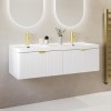 1200mm White Wall Hung Double Vanity Unit with Basins and Brass Handles ...