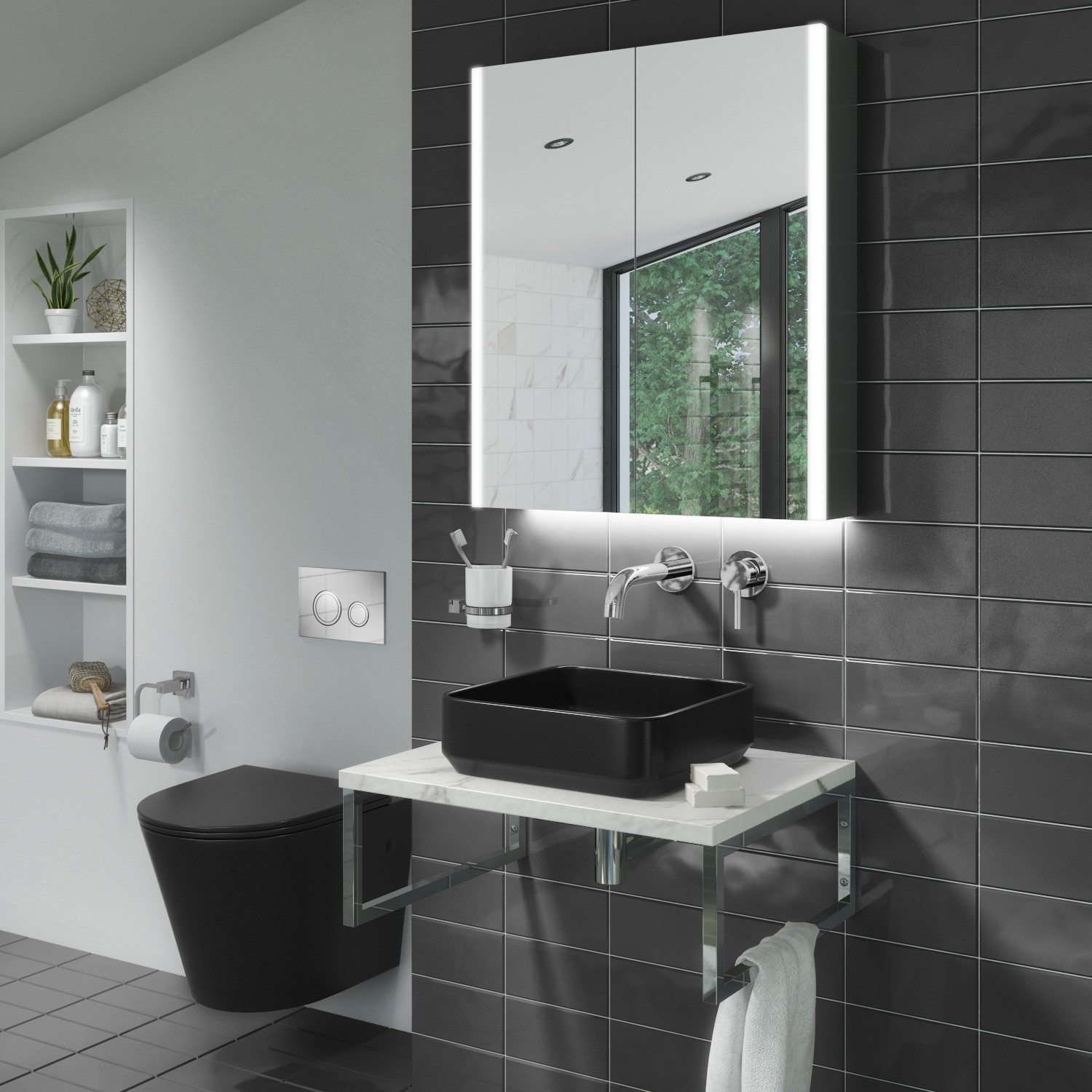 Black Square Countertop Basin and Waste 360mm - Augusta - Better Bathrooms