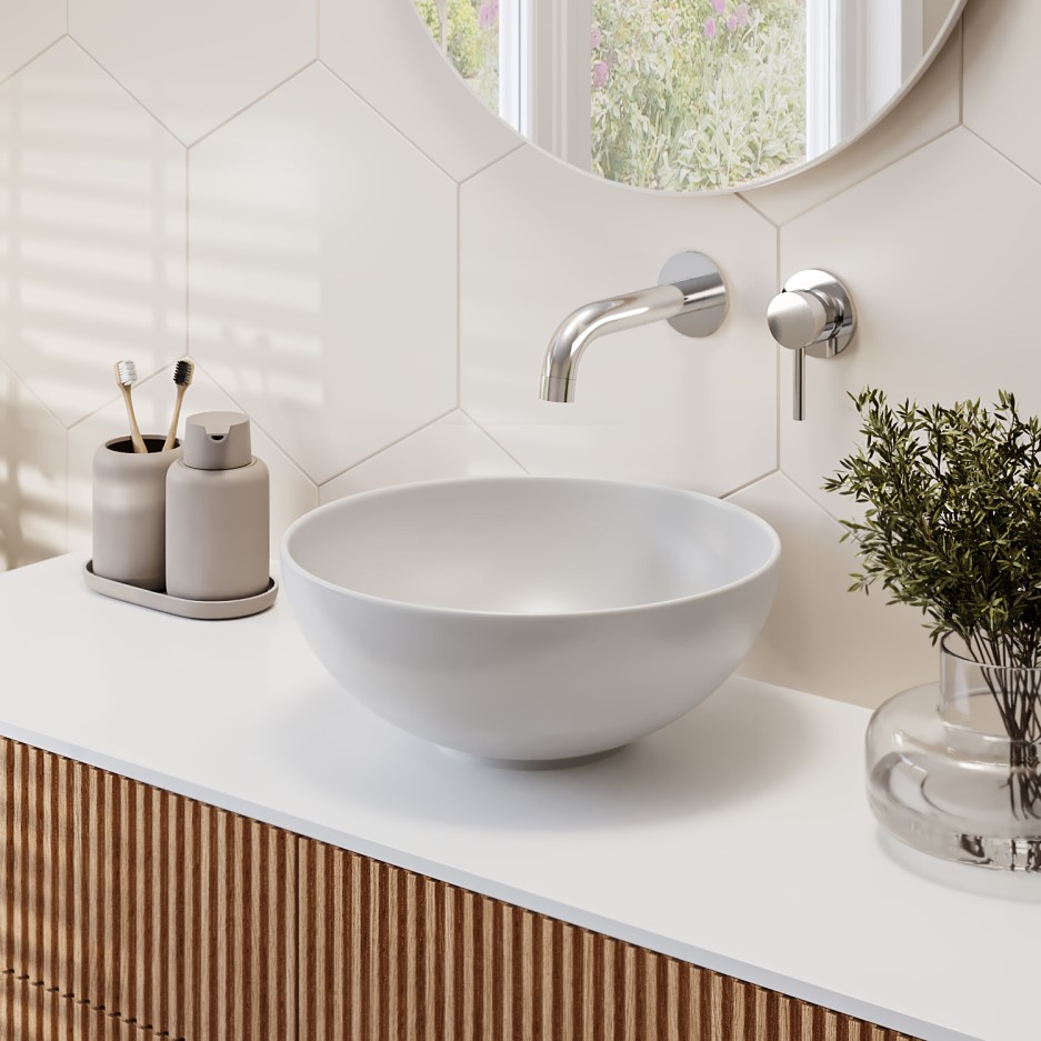 Matt White Round 358mm Countertop Basin and Waste - Verona - Better ...