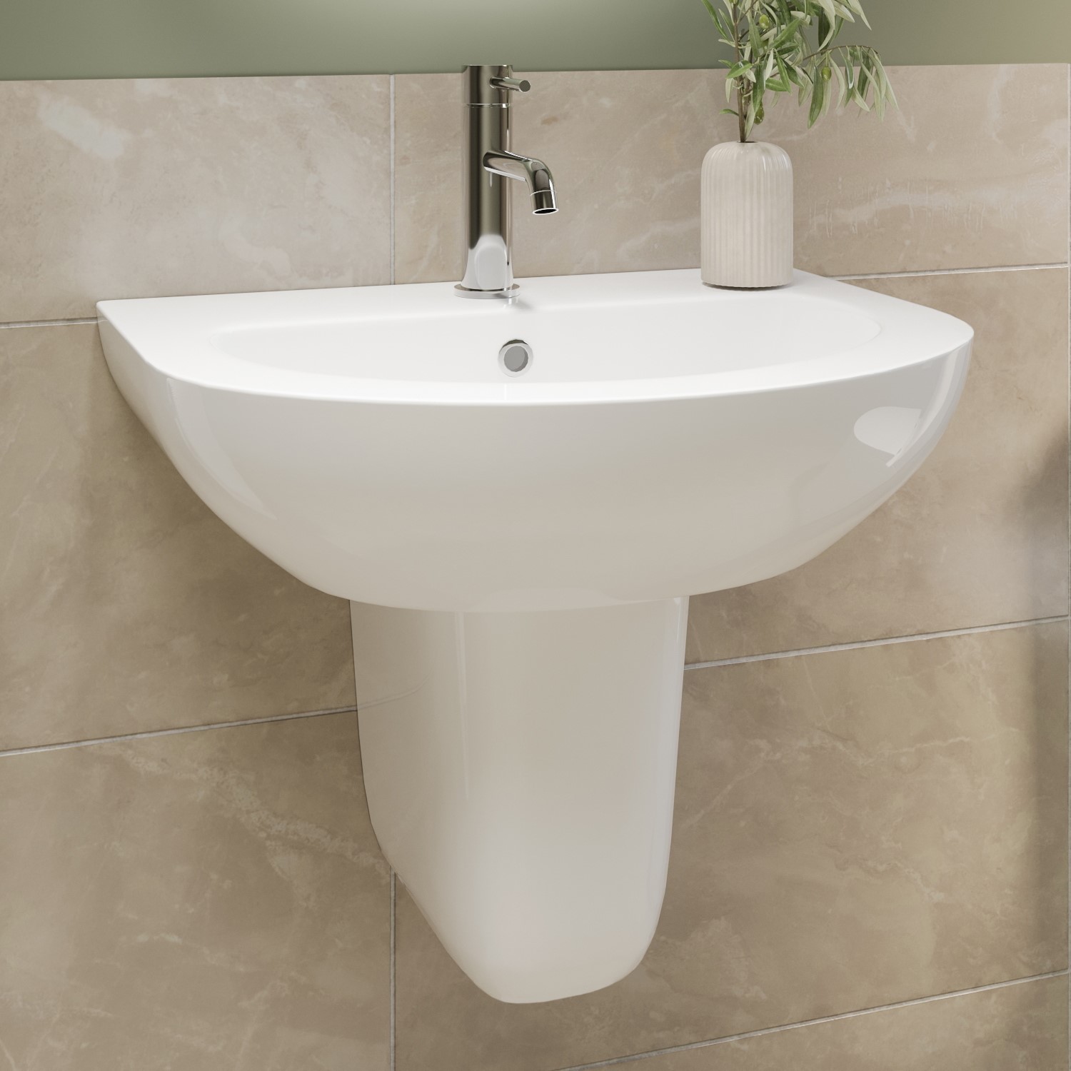 Modern Semi Pedestal Basin 550mm - Newport - Better Bathrooms
