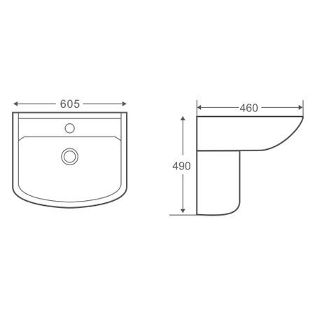 Grade A1 - Modern Semi Pedestal Basin 605mm - Ashford - Better Bathrooms